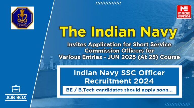Indian Navy SSC Officer Recruitment 2024 for BE/B.Tech